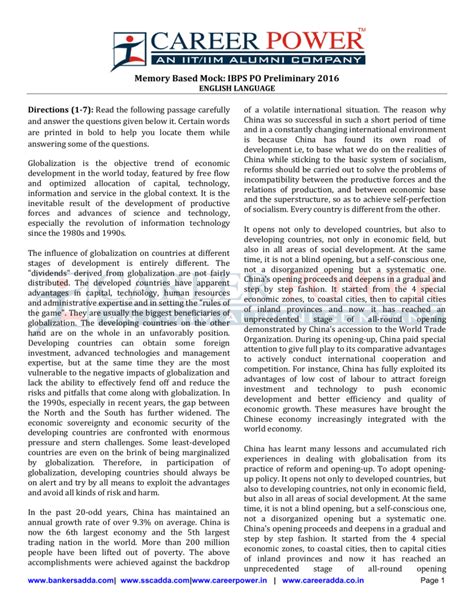 Ibps Po Prelims 2016 English