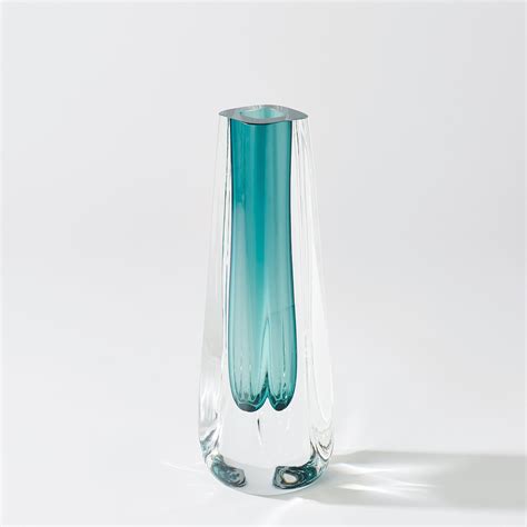 Hexagon Cut Glass Vase Azure