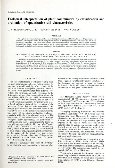 Pdf Ecological Interpretation Of Plant Communities By Classification And Ordination Of