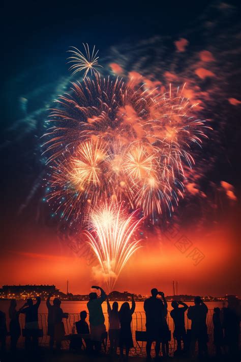 夜晚绚丽夺目的烟花秀烟火鞭炮图片 包图网