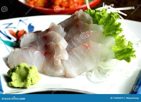Red Sea Bream Sashimi Fresh Madai Fish Sliced By Japanese Chef Stock