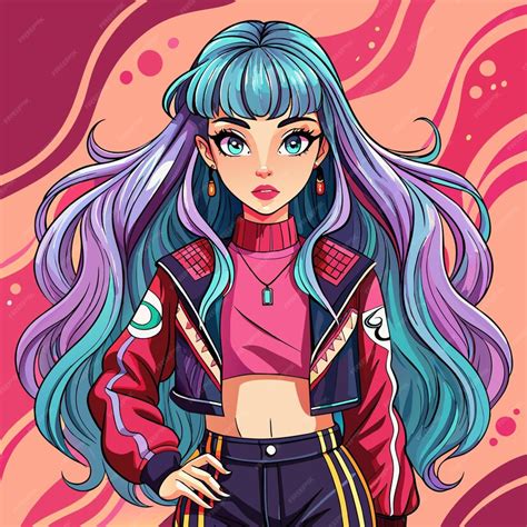 Premium Vector A Cartoon Drawing Of A Girl With Long Hair