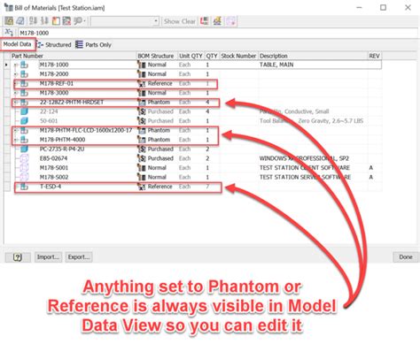 Structured Parts Only And Model Data View In Bom