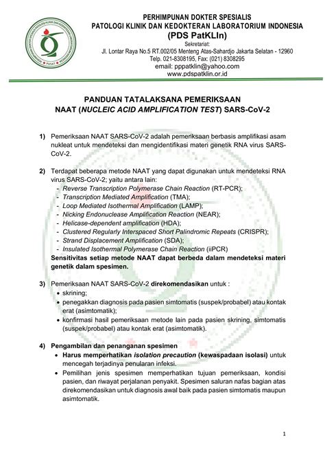 Panduan Tatalaksana Pemeriksaan Naat Nucleic Acid Amplification Test