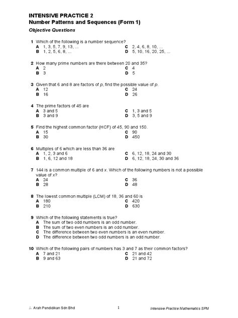 Intensive Practice 02 Number Pattern And Sequences Pdf
