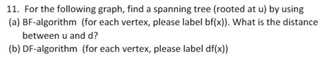 Solved For The Following Graph Find A Spanning Tree Chegg