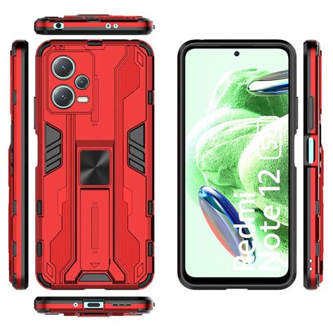 Etui do Xiaomi Redmi Note 12 5G POCO X5 5G pancerne z podstawką i ochroną aparatu czerwone