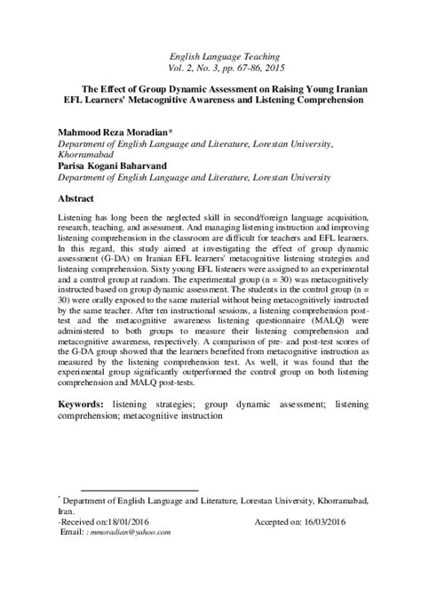 Pdf The Effect Of Group Dynamic Assessment On Raising Young Iranian Efl Learners