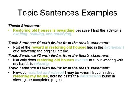 Thesis Statements Topic Sentences Transition Sentences And Body