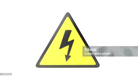 현실적인 노란색 검은 삼각형 경고 표시 주의 표지판 고전압 정면보기 벡터 3d 일러스트레이션 0명에 대한 스톡 사진 및 기타