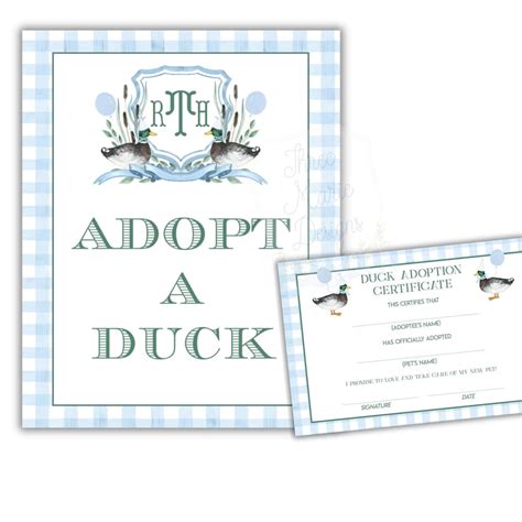 Adopt A Duck Station Signage And Duck Adoption Certificate One Lucky