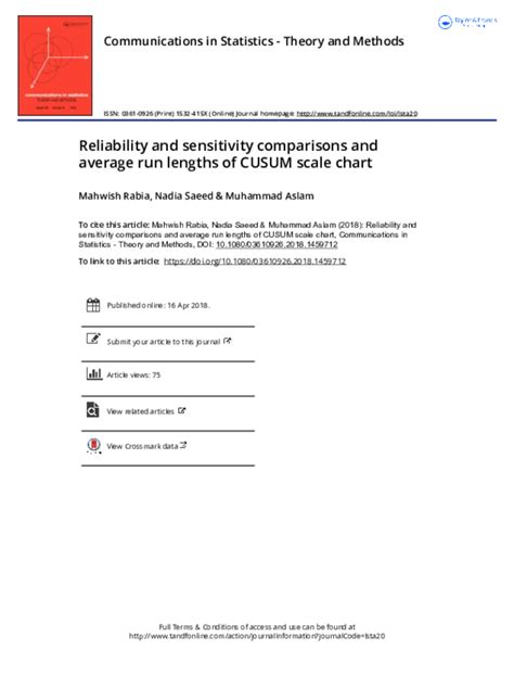Pdf Reliability And Sensitivity Comparisons And Average Run Lengths Of Cusum Scale Chart