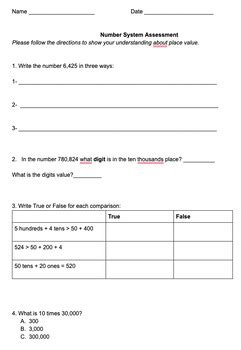 Number System Unit Assessment By Ashley Thompson TPT