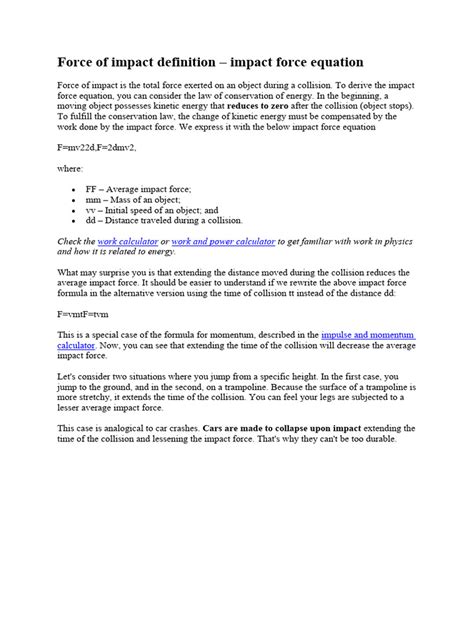 Understanding Impact Force Equation Pdf