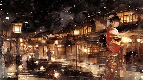 Oiran Sumi E Ink Painting Japanese Painting Red Light District