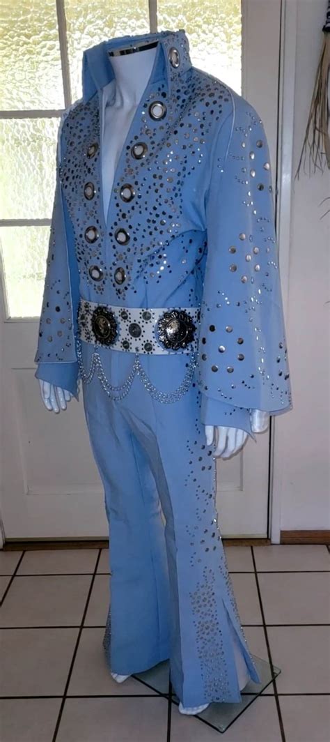 Elvis Presley Reproduction Powder Blue Jumpsuit Belt And Cape As Worn