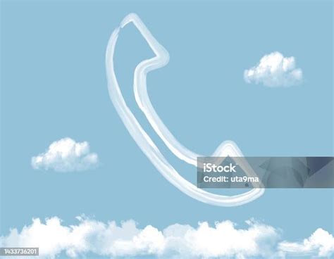 Handset Berbentuk Awan Mengambang Di Langit Biru Telepon Dan Bahan Awan Ilustrasi Ilustrasi Stok