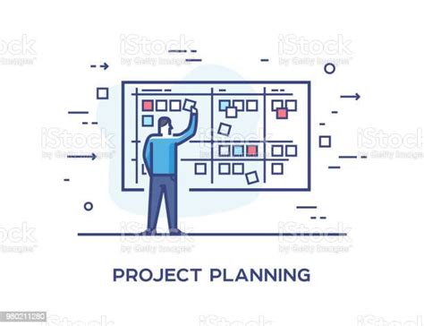 실업가와 삽화 개념의 세트는 계획을 그립니다 워크플로 성장 그래픽입니다 사업 개발 이정표입니다 선형 그림 아이콘 인포 그래픽입니다 방문 페이지 사이트 인쇄 포스터 개념에