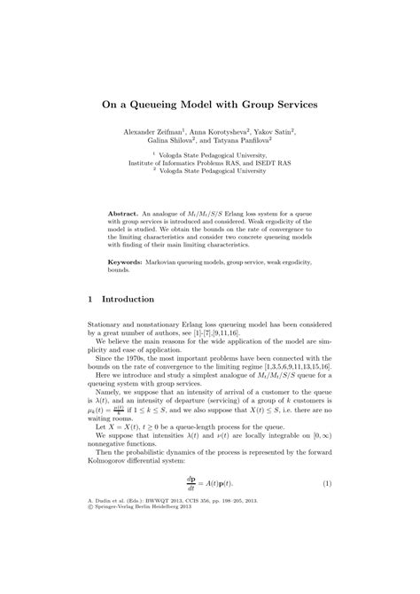 Pdf On A Queueing Model With Group Services