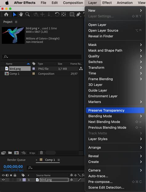 how to preserve transparency in after effects