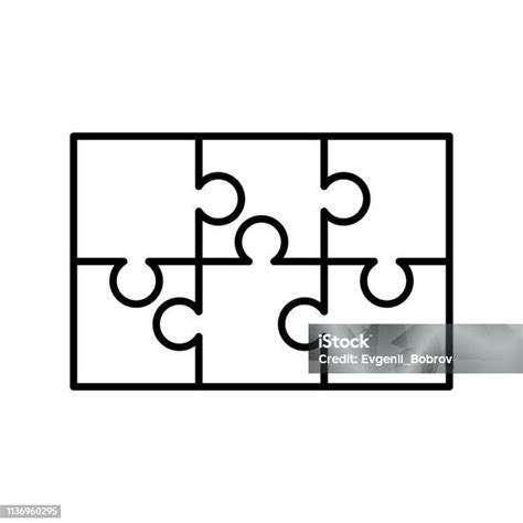 6 흰색 퍼즐 조각 사각형 모양으로 배열 지 그 소 퍼즐 템플릿 인쇄 준비 흰색에 대 한 절단 지침 0명에 대한 스톡 벡터 아트 및 기타 이미지 Istock