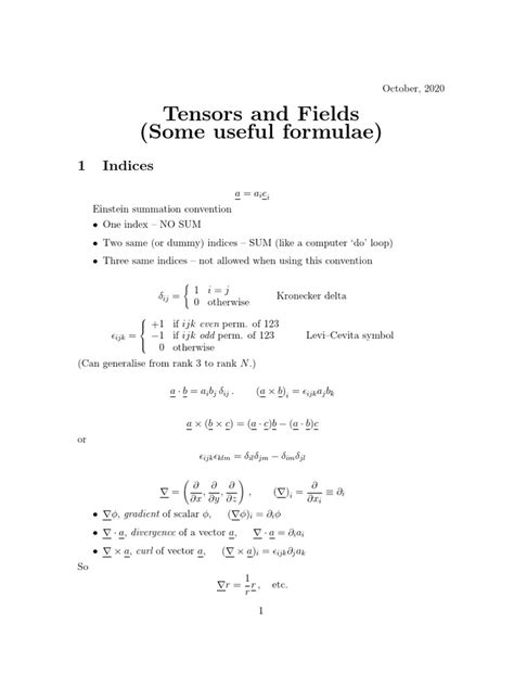 Summary Of Tensors And Fields Pdf Greens Function Functions And Mappings