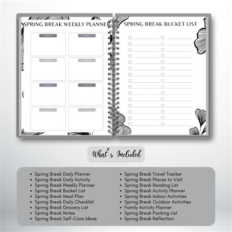 Black And White Spring Break Planner Learning Workbooks