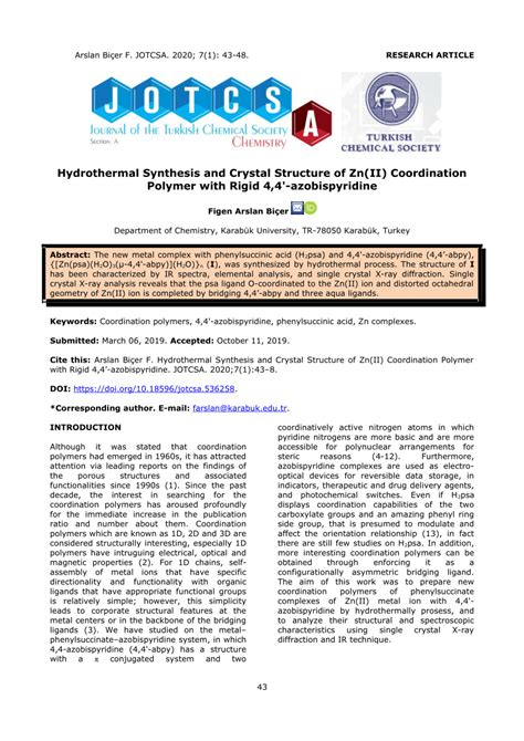 Pdf Hydrothermal Synthesis And Crystal Structure Of Znii