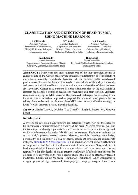 pdf classification and detection of brain tumour using machine learning