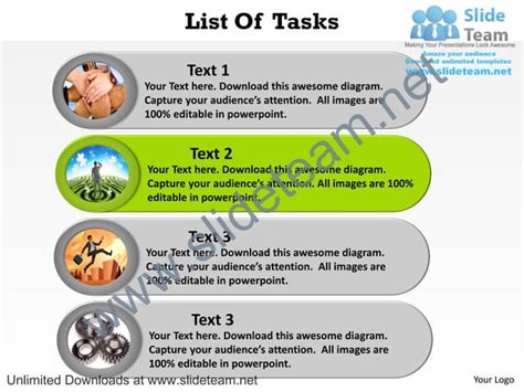 List Of Tasks Powerpoint Diagrame Templates 0712 PPT