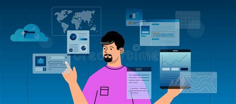 A Man Uses An Intelligent Interface Stock Illustration Illustration