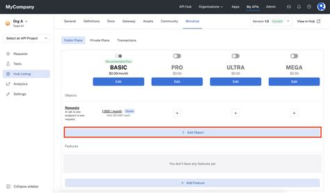 Hub Listing Monetize Tab