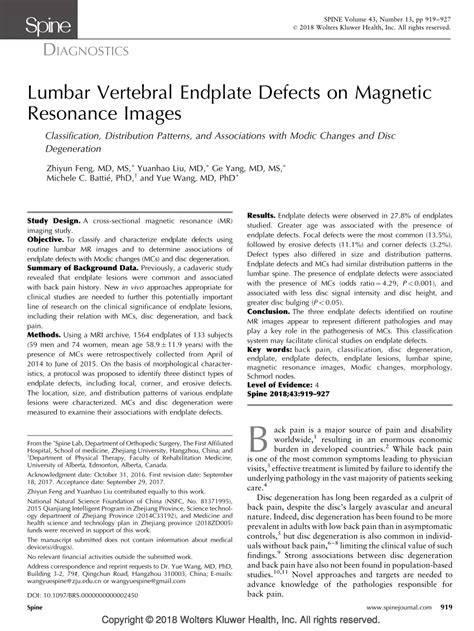 Pdf Lumbar Vertebral Endplate Defects On Magnetic Resonance Images