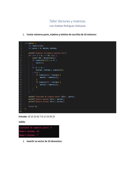 taller vectores y matrices pdf