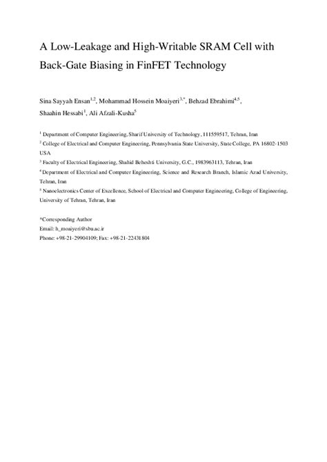 Pdf A Low Leakage And High Writable Sram Cell With Back Gate Biasing