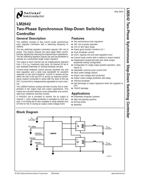 LM Two Phase Synchronous Step Down Switching Controller National Semiconductor