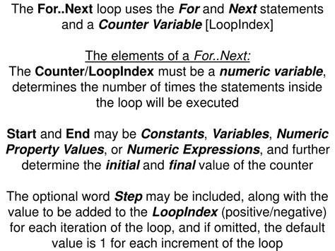 PPT For Counter LoopIndex Start To End Step Step Statements Body Of Loop PowerPoint