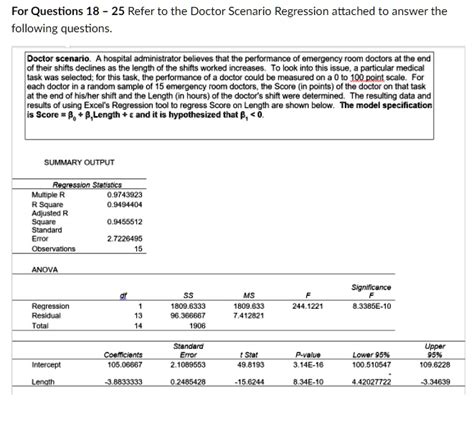 for questions 18 25 refer to the doctor scenario regression attached
