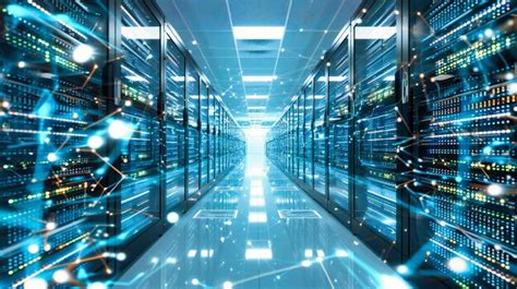 Modern Datacenter With Server Racks Hightech Networking And Computing Infrastructure Premium