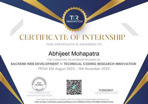 Givemycertificate Community Innovation Internship Tcrinnovation Abhijeet Mohapatra
