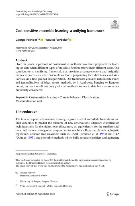 Pdf Cost Sensitive Ensemble Learning A Unifying Framework