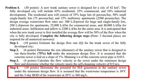 Solved Problem Points A New Trunk Sanitary Sewer Is Chegg