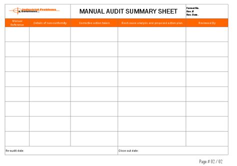 Manual Audit Summary Sheet Format