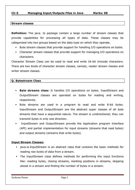 Ch 6 File Java Notes Ch 5 Managing Inputoutputs Files In Java Marks