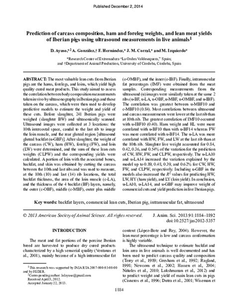Pdf Prediction Of Carcass Composition Ham And Foreleg Weights And