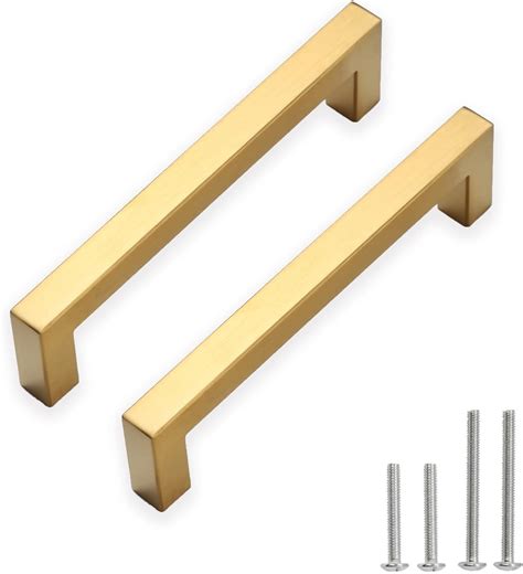 Redunest Cabinet Pulls Gold Cabinet Handles Square Drawer Pulls 2 Pack 5 Inch Stainless Steel