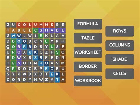 Spreadsheet Terminology Wordsearch