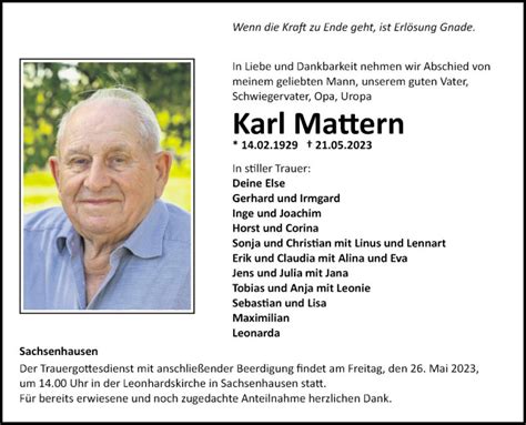 Traueranzeigen Von Karl Mattern Trauerportal Ihrer Tageszeitung