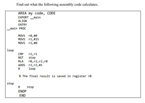 find out what the following assembly code calculates area my code code