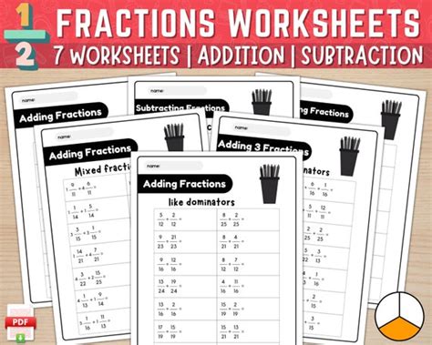 adding and subtracting fractions printable math worksheets grade